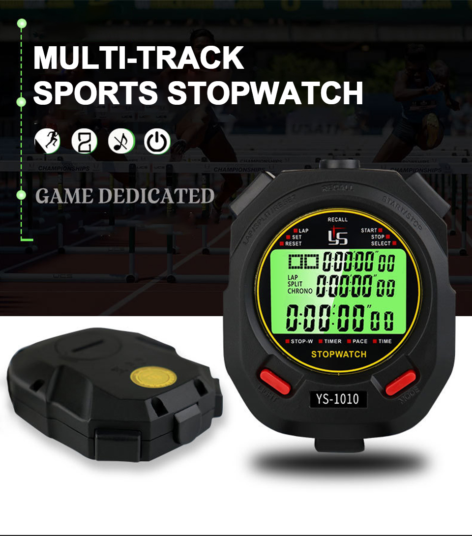 Digital Sports Stopwatch Timer 10/30/60/100 Tracks Luminous Stopwatch ...