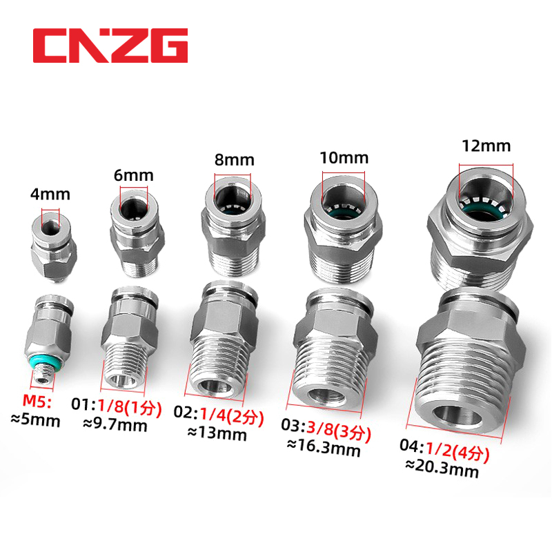 304 Stainless Steel PC Straight Pipe Quick Connector Air Tube Pneumatic ...