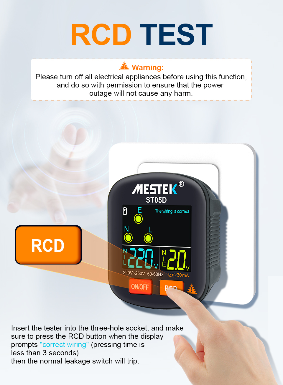 Digital Smart Socket Tester RCD Safety Phase Check Zero Live Wire ...