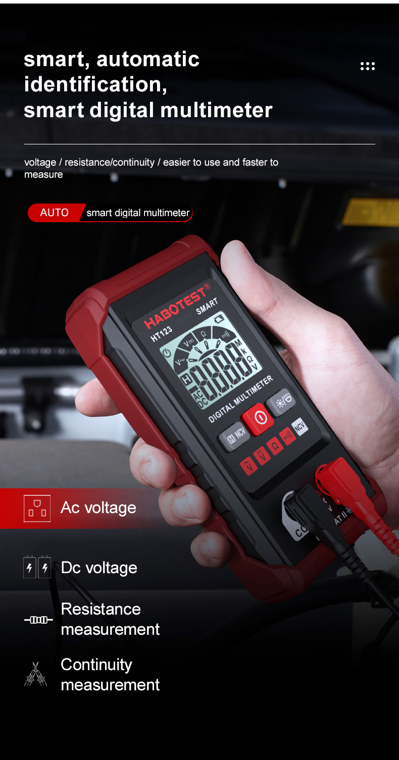 600V Smart Mini Digital Multimeter Auto Ranging AC/DC Voltage Voltmeter ...