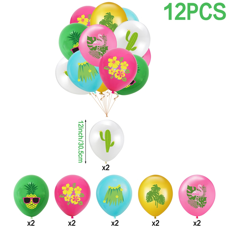 12PCS Hawaiian Theme Party Balloons Decoration Set Tropical Hawaiian ...