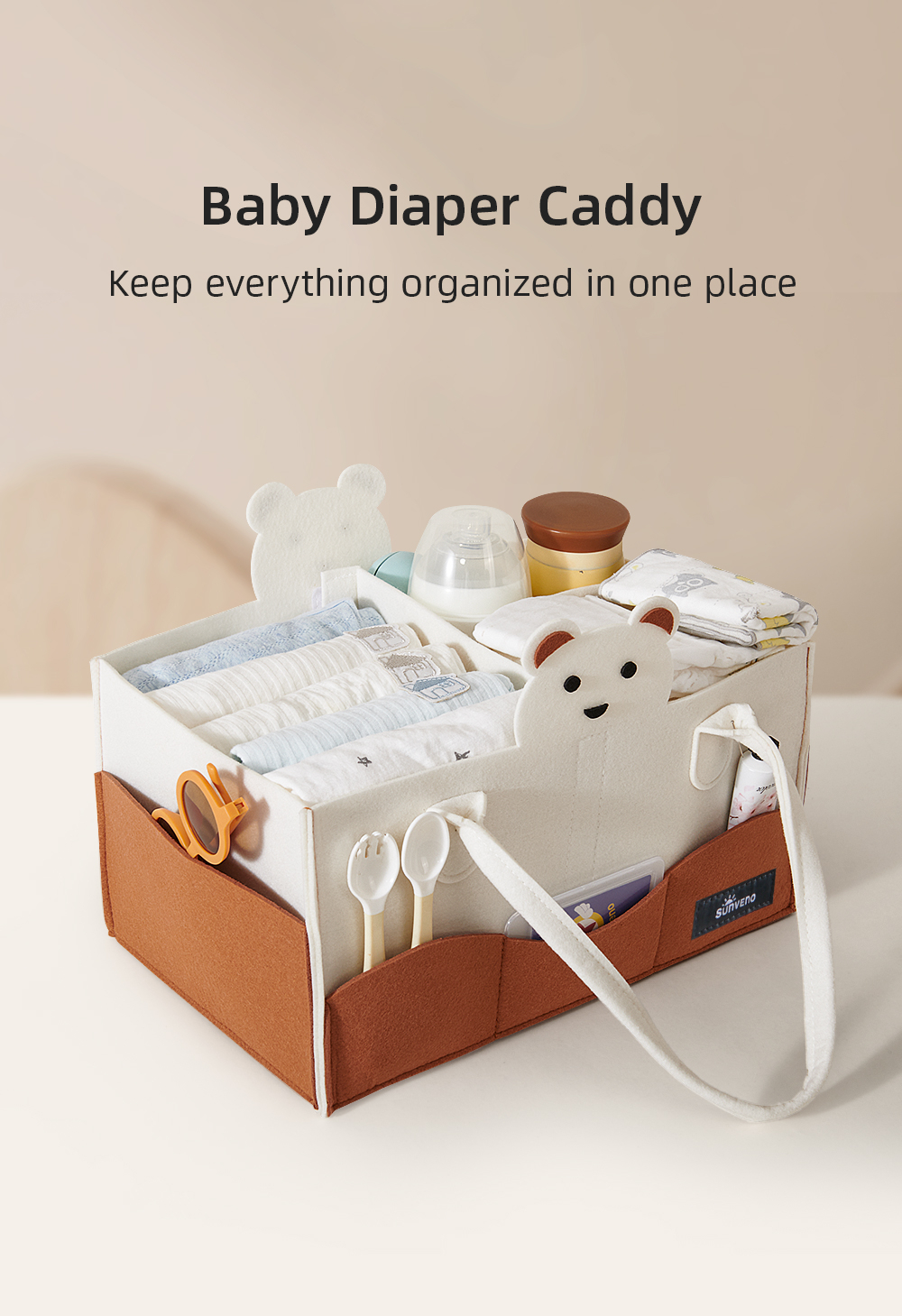 SUNVENO Portable Baby Diaper Caddy Organizer Holder Bag for Baby Wipes ...