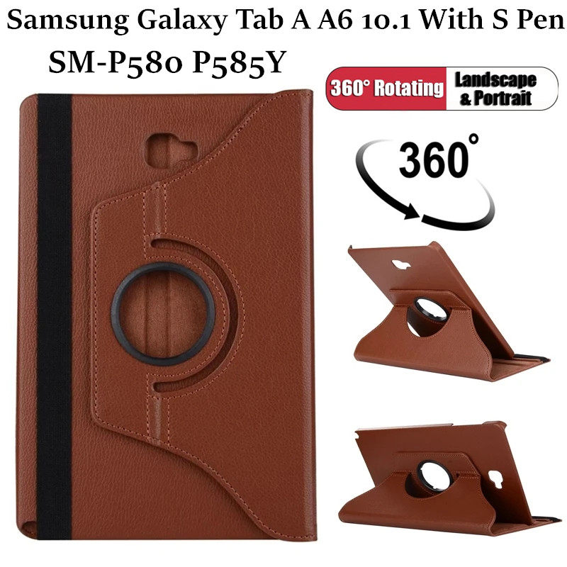 For Samsung Galaxy Tab A A6 10.1 With S Pen 2016 SM-P580 P580 P585 360 Rotate Leather Case For ...