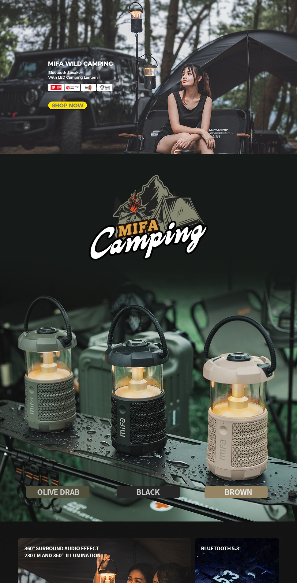 Mifa Wild Camping Outdoor Bluetooth 5.3 Speaker with Lantern, Powerful ...