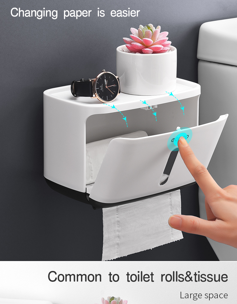 Ecoco Bathroom Tissue Box Organizer Perforation Free Wall Hanging Tissue Holder | Shopee Malaysia