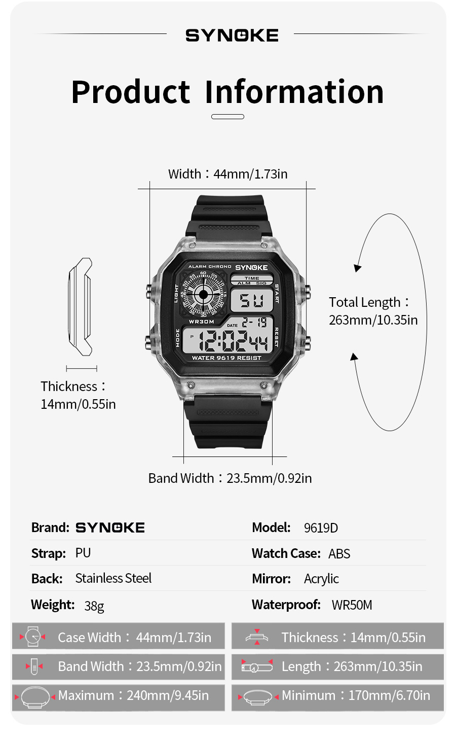 【Ready Stock】SYNOKE Men's Sport LED Back EL Light Display Watch Luxury ...