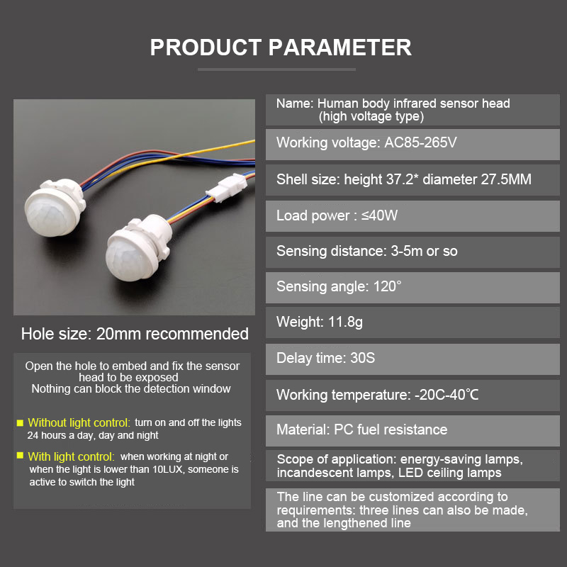 110/220v Mini LED Sensitive Night Light Home Indoor Outdoor Infrared ...