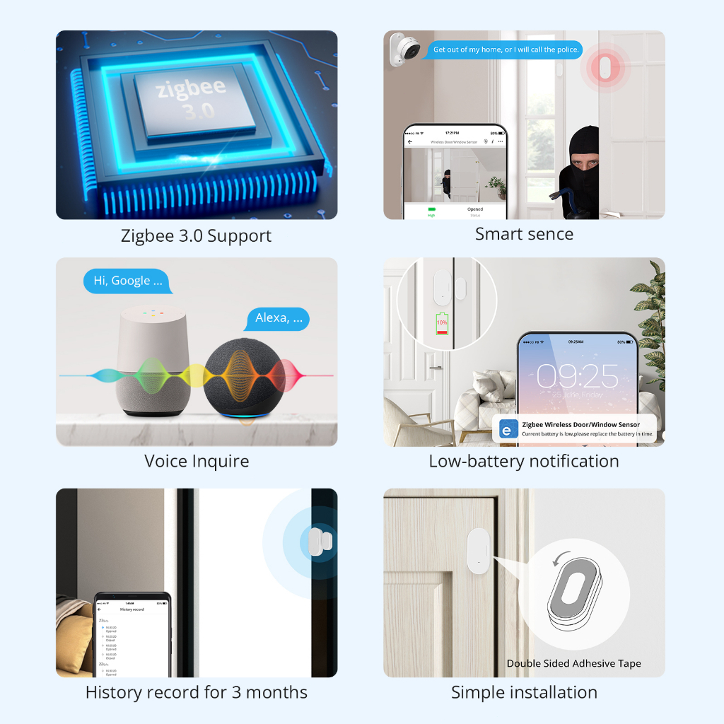 Woolley ZBSA-DS Zigbee Door Window Sensor Open Closed Detectors Wireless Mini Sensor Home Alarm ...
