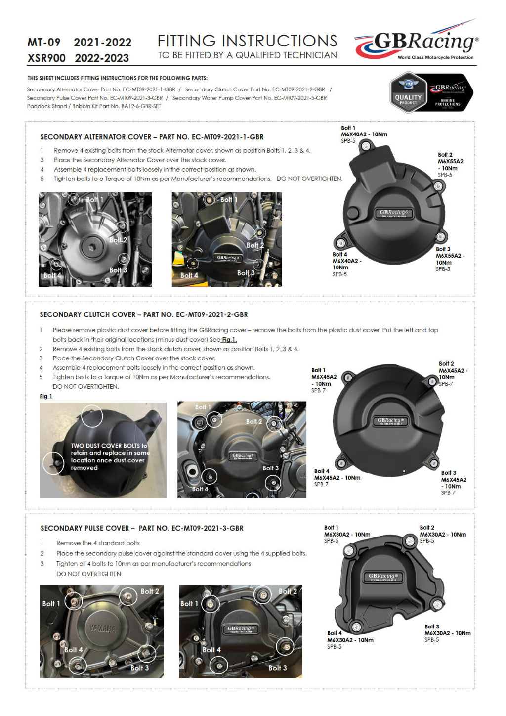 Motorcycles Engine Protection Cover For GB Racing For YAMAHA MT-09 2021 ...
