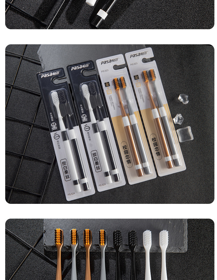 2 Sets Of Bamboo Charcoal Toothbrushes Ultra-Fine Soft Bristle Cleaning ...
