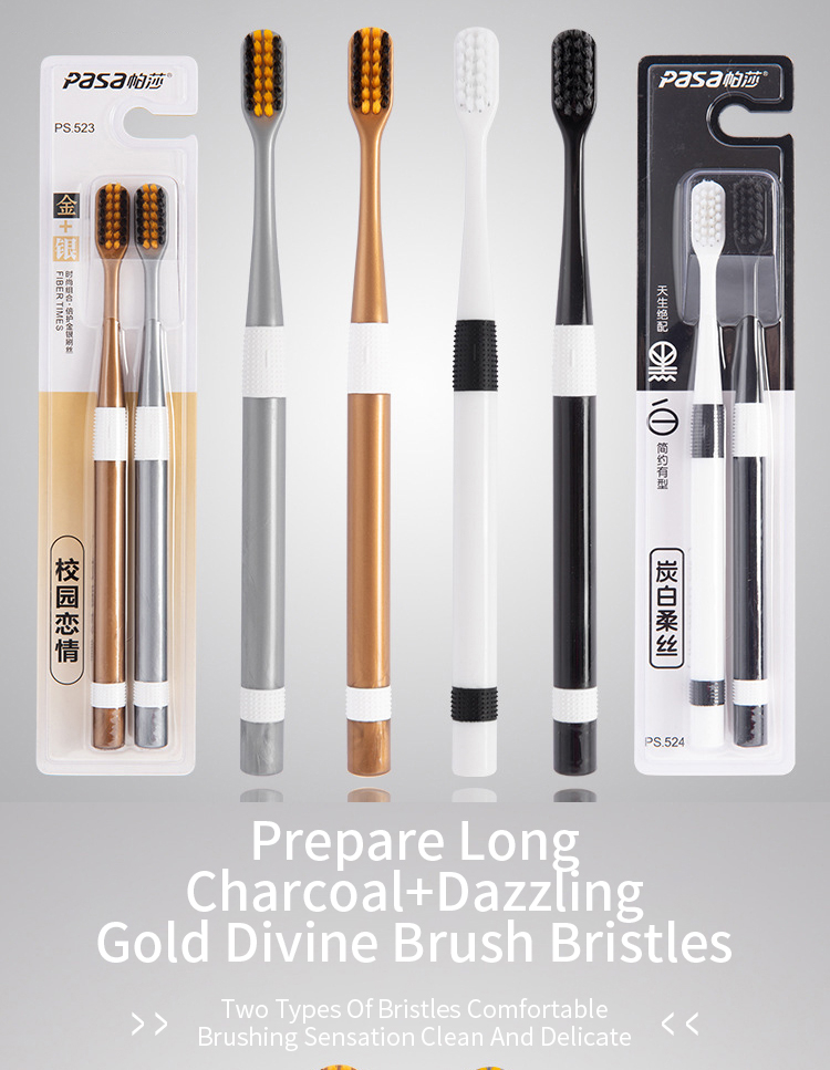 2 Sets Of Bamboo Charcoal Toothbrushes Ultra-Fine Soft Bristle Cleaning ...