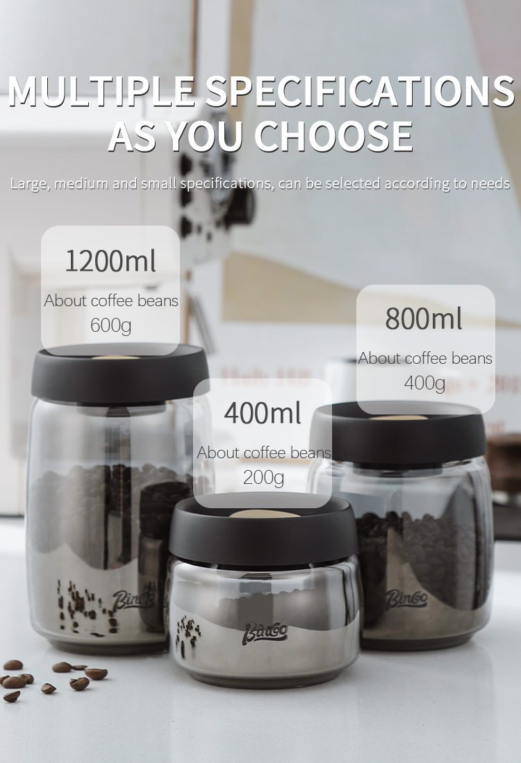BINCOO Coffee Bean Storage Tank Glass Vacuum Sealed Tank Press Type ...