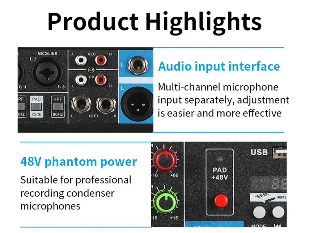 BOMGE MF5-A 5 channel Audio mixer USB Bluetooth professional sound ...