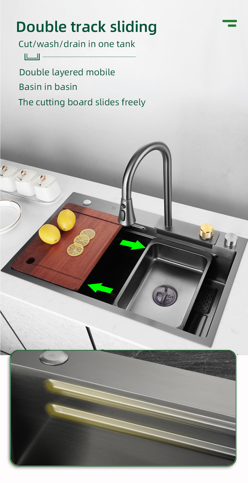 baokemo Kitchen Sink Single Bowl Stainless Steel With Waterfall Faucet ...