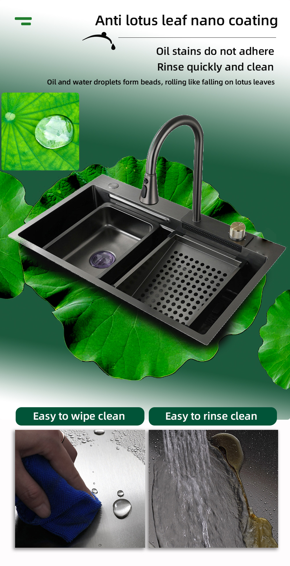 baokemo Kitchen Sink Single Bowl Stainless Steel With Waterfall Faucet ...