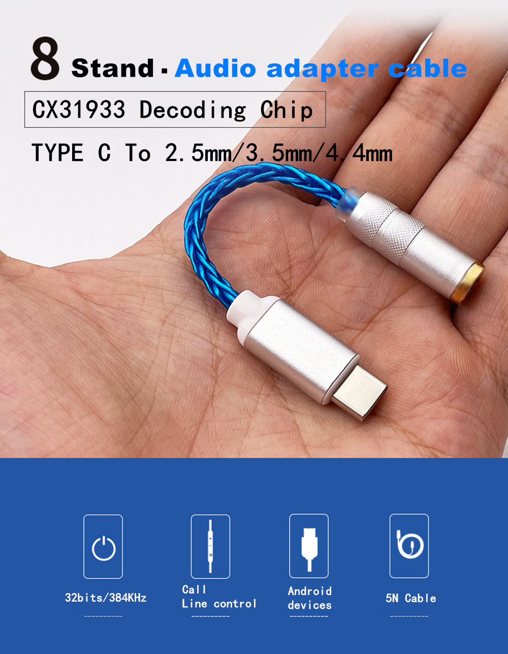 Conexant CX31993 USB Type C DAC Headphone Amp 2.5/3.5/4.4mm For Android Audio Decoding DAC Cable ...