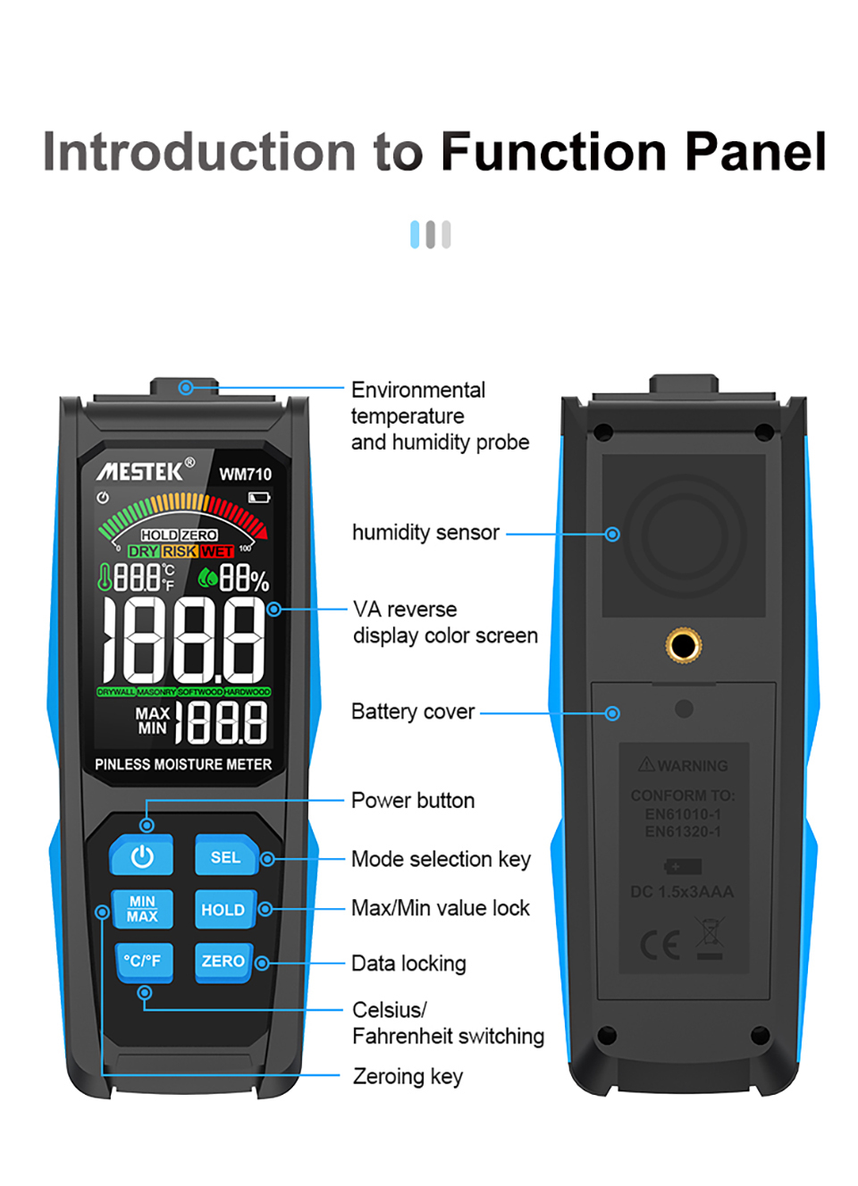 Pinless Moisture Meter Inductive Large Screen Timber Damp Detector ...