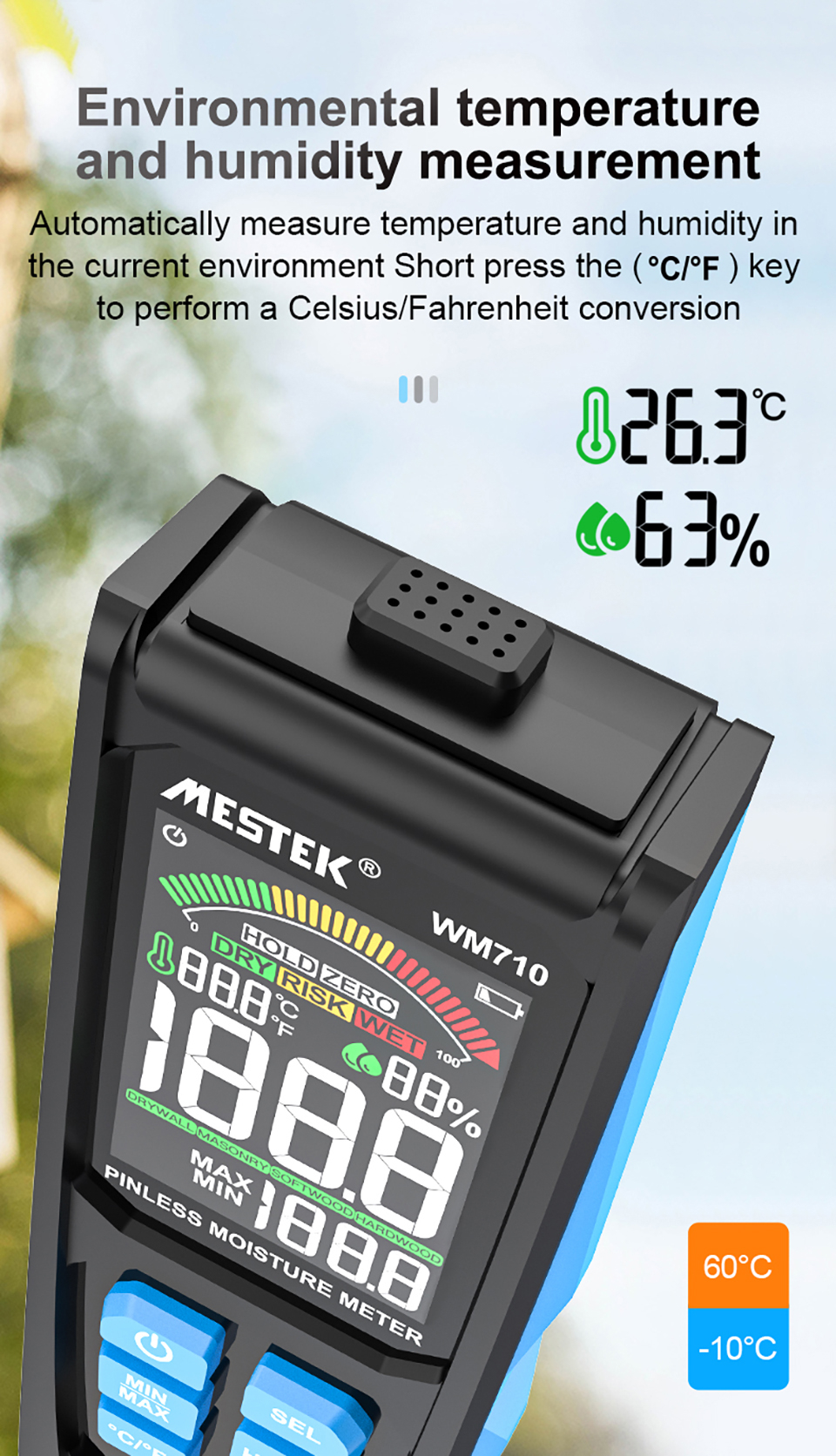 Pinless Moisture Meter Inductive Large Screen Timber Damp Detector ...