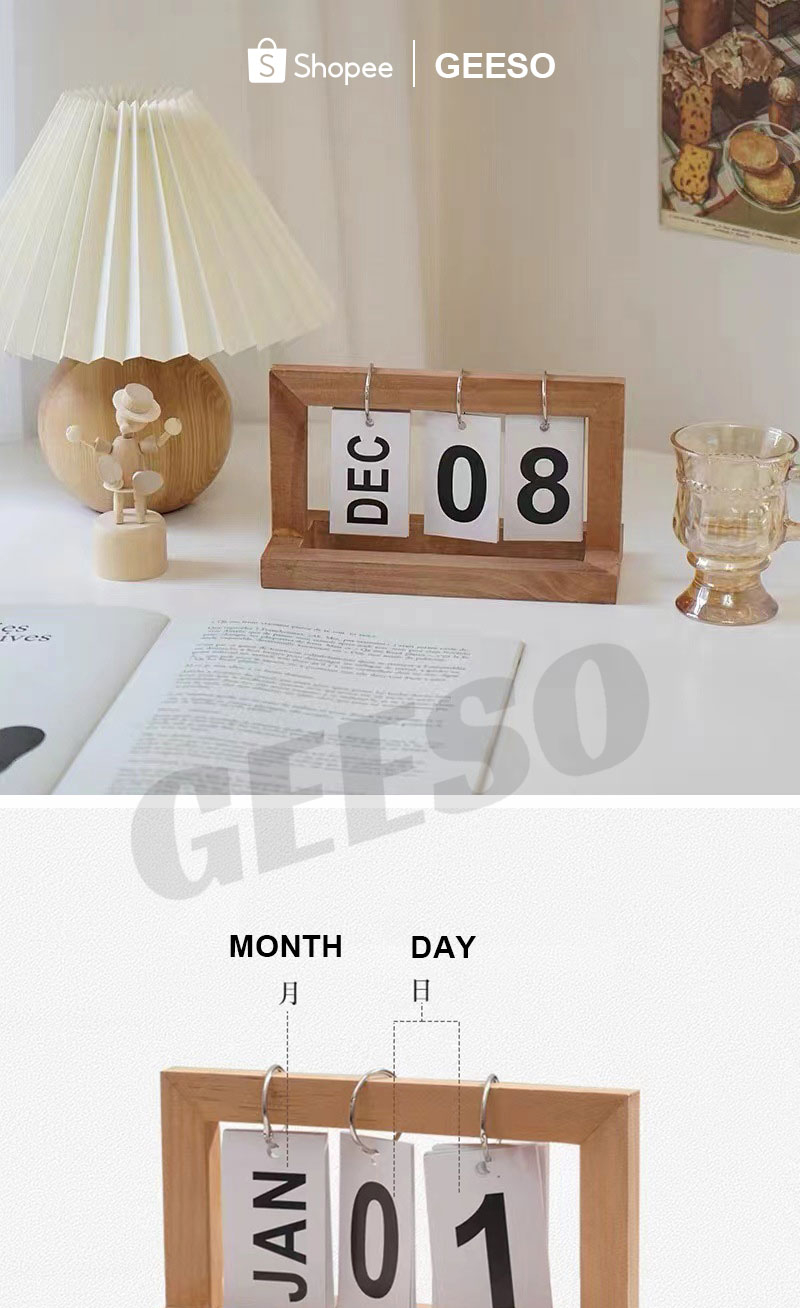 GEESO Wooden Calendar Nordic Simple Style Multicolor Flipping Wooden ...