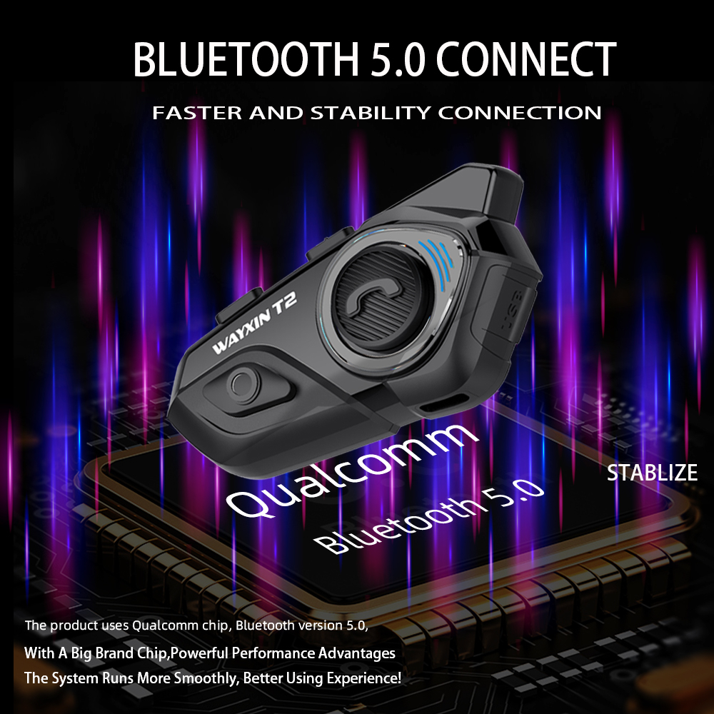 WAYXIN T2 Motorcycle Helmet Bluetooth Intercom for 2 Rider Wireless ...
