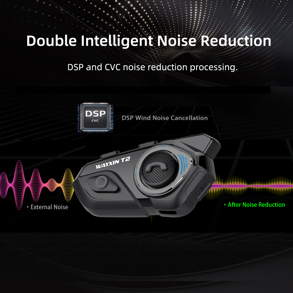 WAYXIN T2 Motorcycle Helmet Bluetooth Intercom for 2 Rider Wireless ...