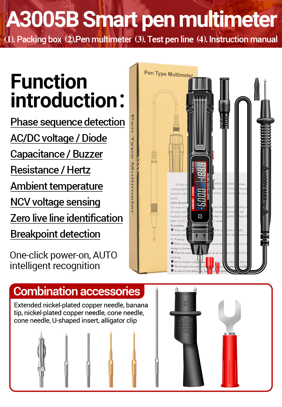 ANENG A3005B Phase Sequence Test Pen Detector Multimetro Instant ...