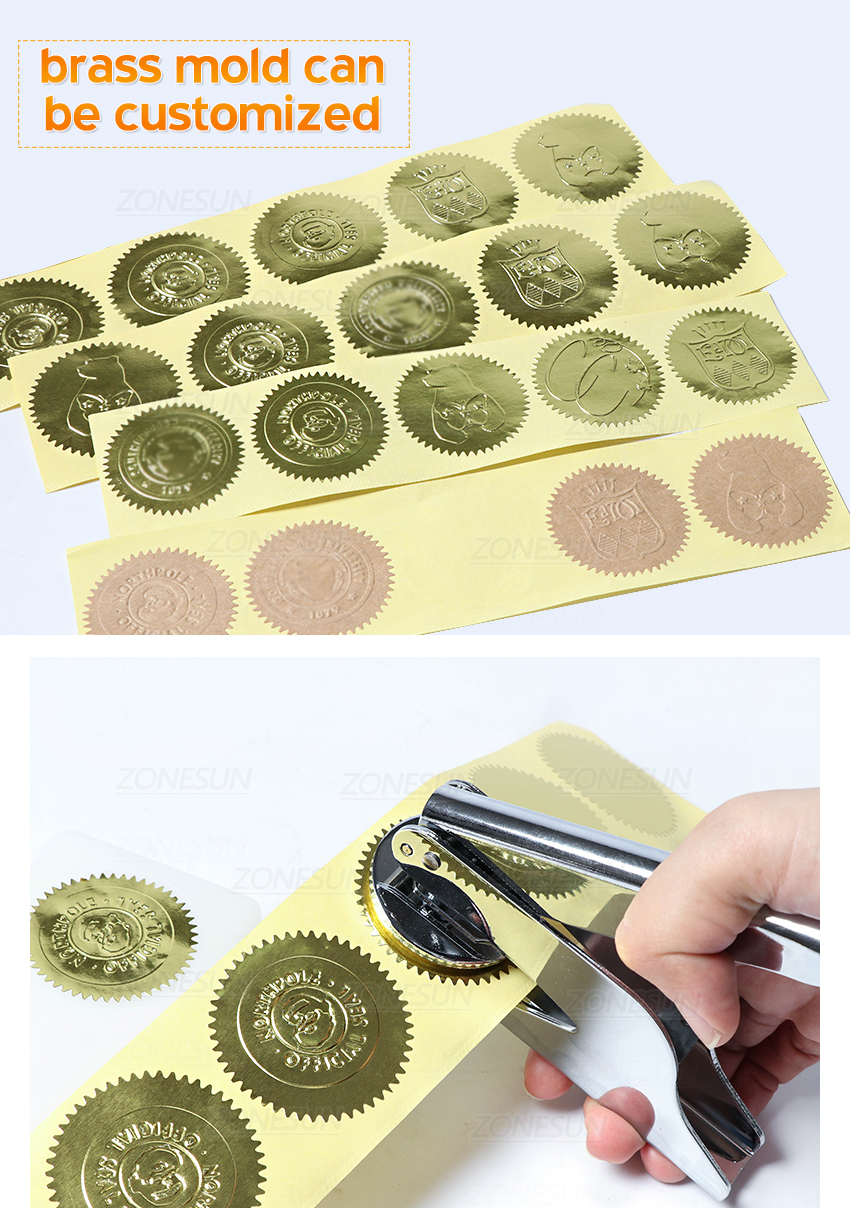 ZONESUN Custom Brass Embossing Stamp with 100pcs Stickers Personalized ...