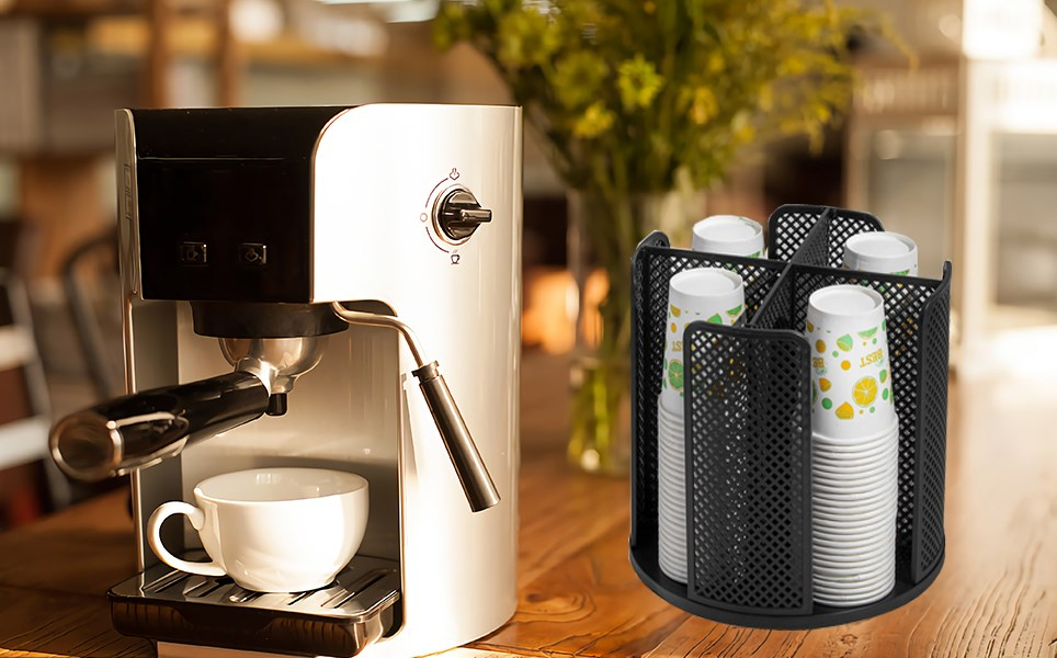 Cup Dispenser 360° Rotatable 4 Compartment Cups and Lids Holder ...