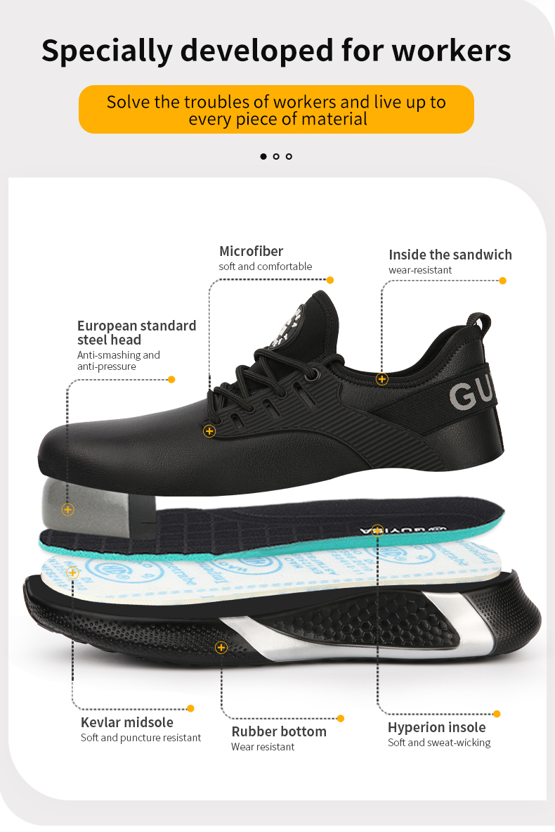 GUYISA Men Waterproof Shoes Safety Shoes Steel head anti impact anti ...
