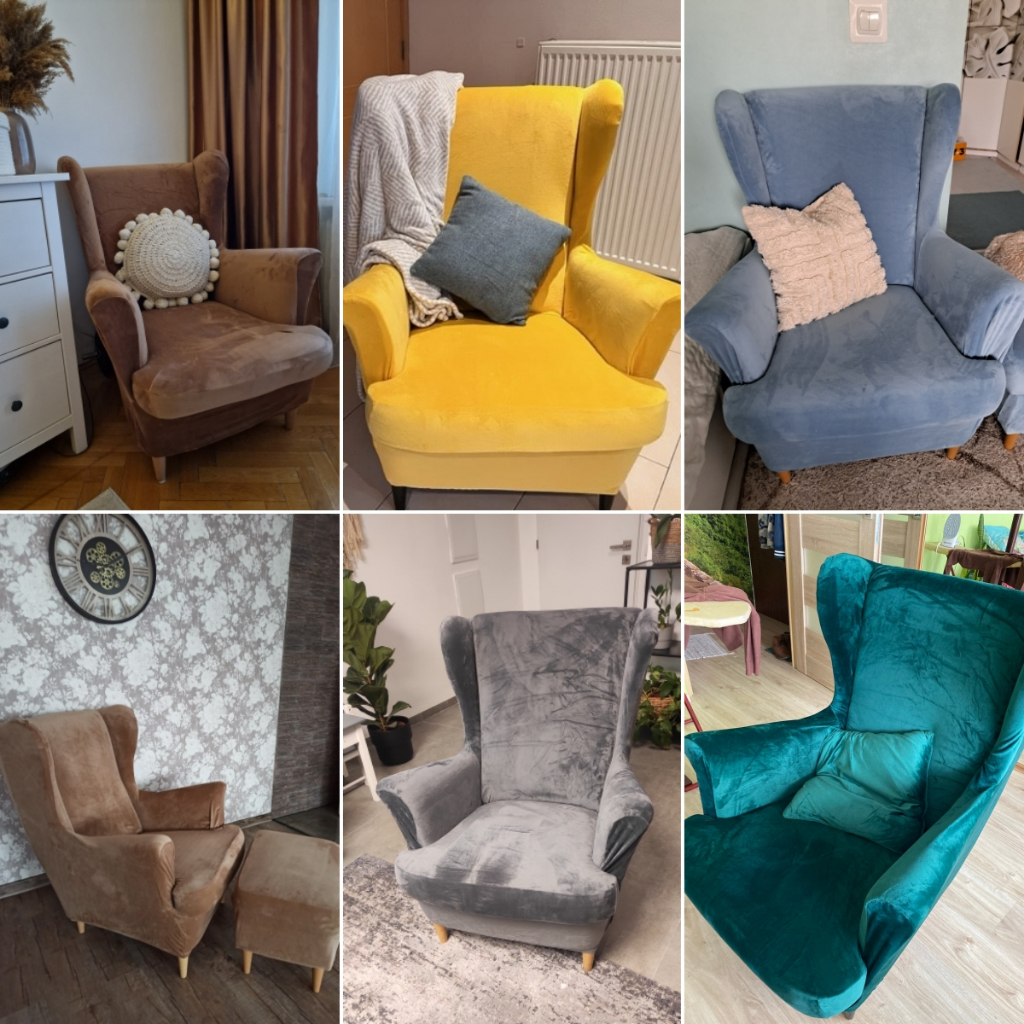 【15 color】IKEA STRANDMON Sofa Cover Sarung Kerusi Sayap Velvet Plush ...