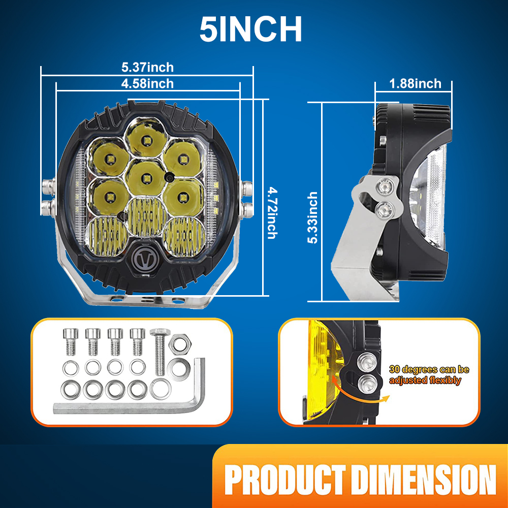 Nlpearl Led Spotlight Driving Work Light White Yellow 5inch 7inch 50W 5000LM Square Rectangle ...