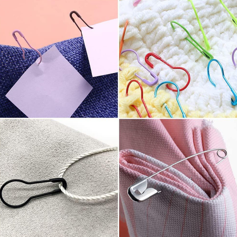 100pcs Mix Safety Pins Metal Gourd Pins Crochet Locking Knitting Cross ...