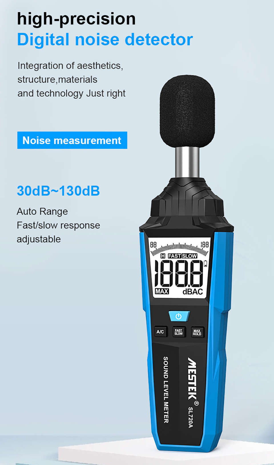Sound Level Meter 30~130dB Decibels Noise Audio Measuring Max Value ...