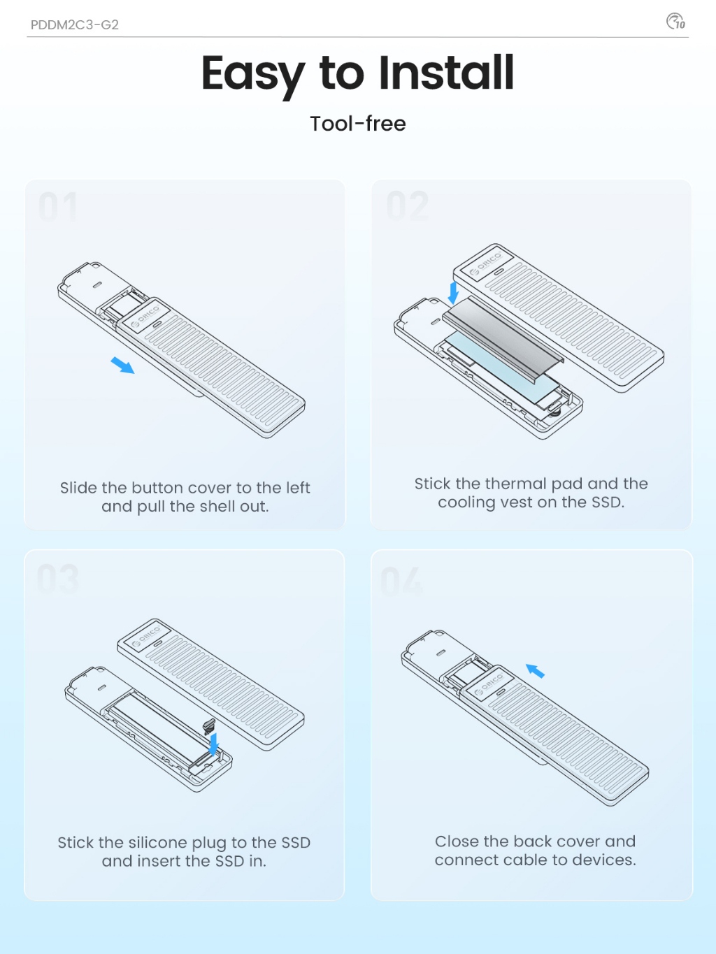 ORICO M.2 NVMe SSD Enclosure 10Gbps USB 3.2 Gen2 M2 Portable Hard Drive ...