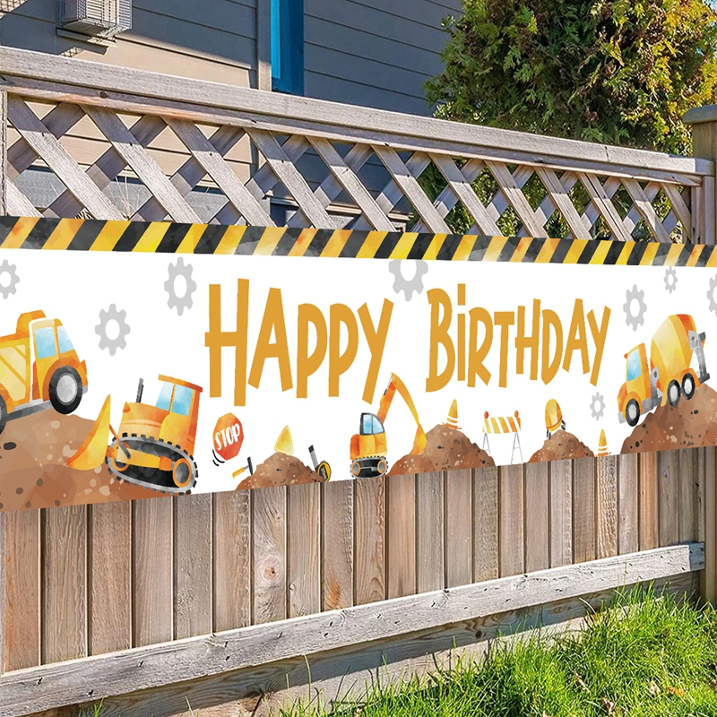 35*180CM Engineering Happy Birthday Banner Construction Theme Polyester ...