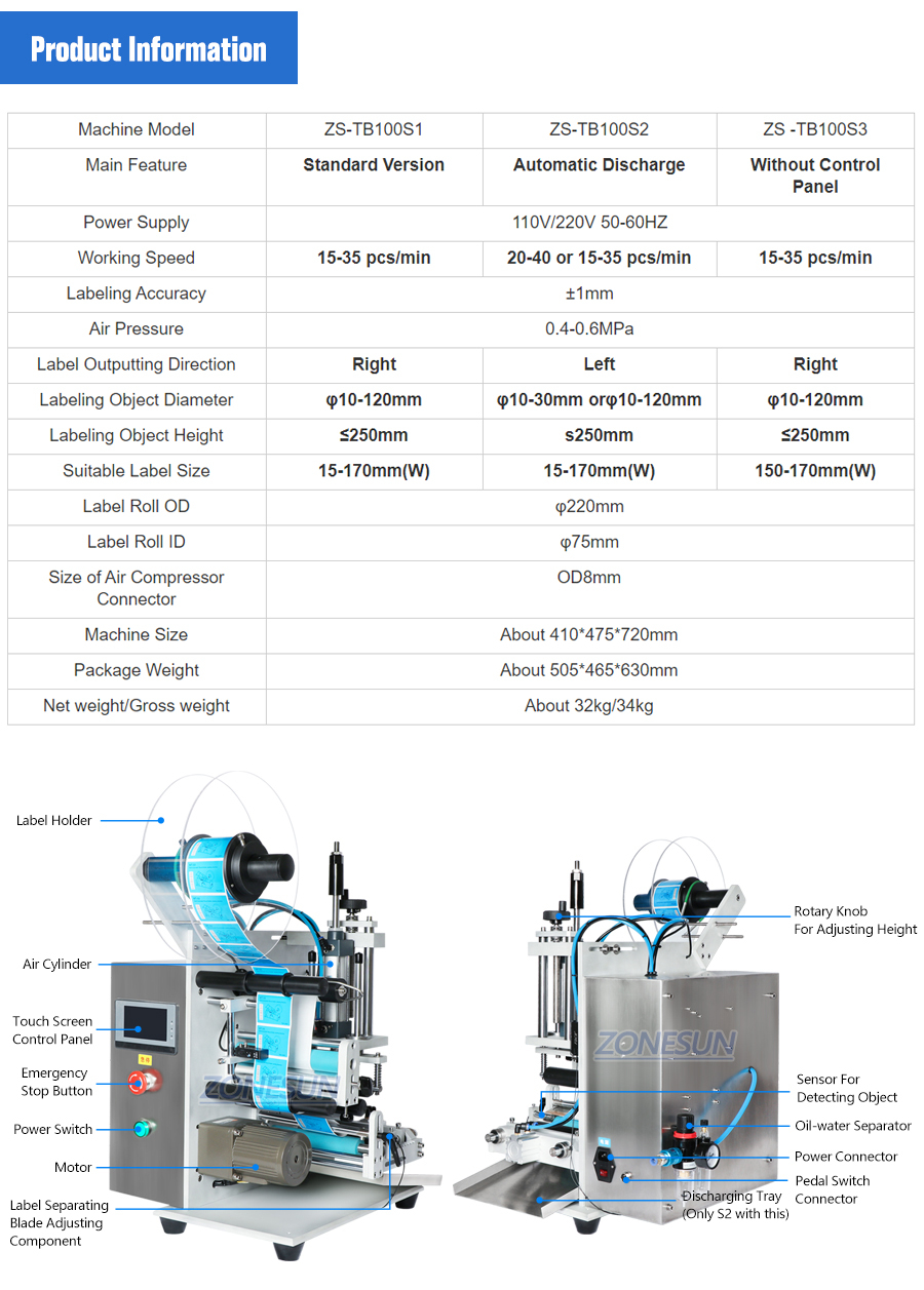ZONESUN ZS-TB100S1 Semi-Automatic Vial Small Plastic Reagent Round Bottle Pen Double Sides ...