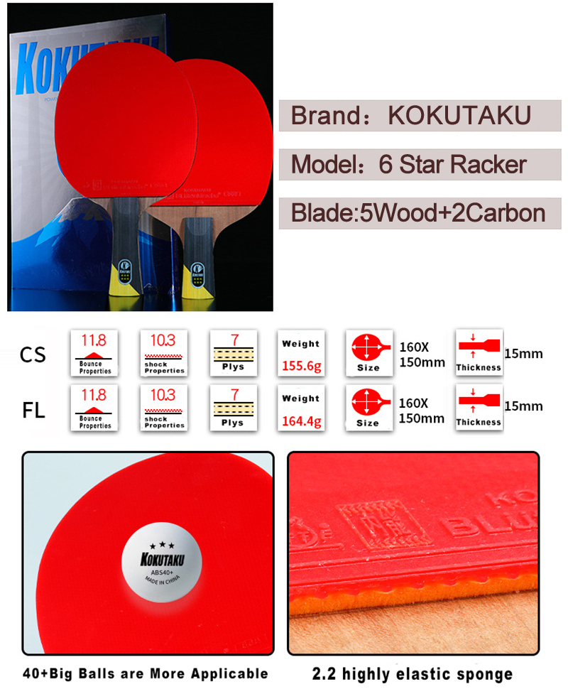Original KOKUTAKU 6/7/8/9 STARS Professional Ping Pong Racket with Bag ...