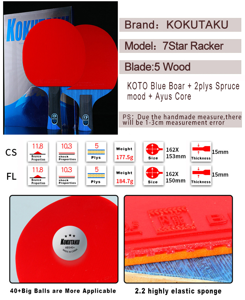 Original KOKUTAKU 6/7/8/9 STARS Professional Ping Pong Racket with Bag ...