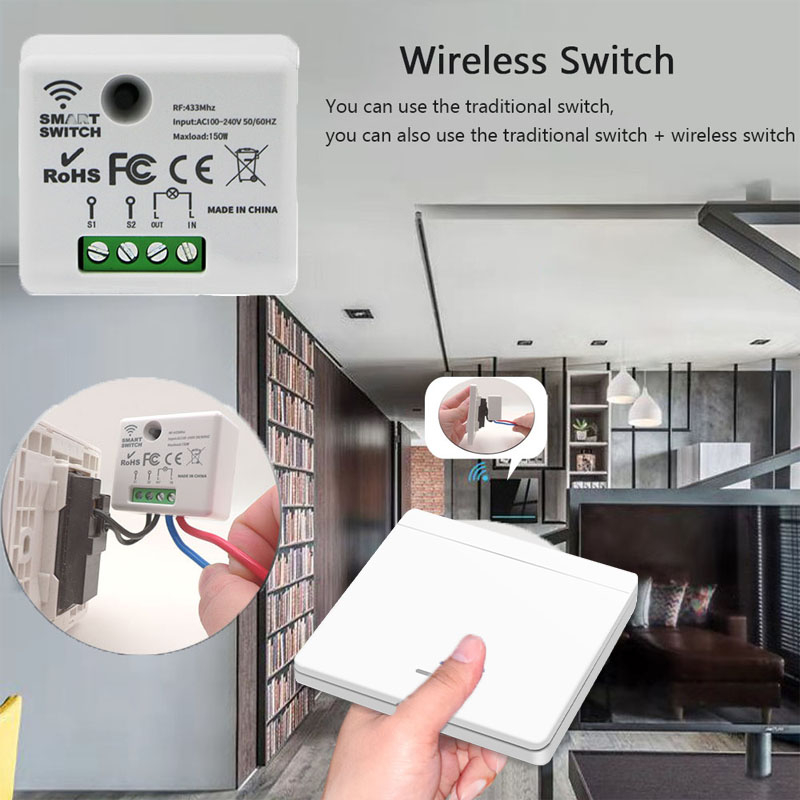 433mhz Rf Light Switch 220V Relay Controller Without Neutral Line and ...