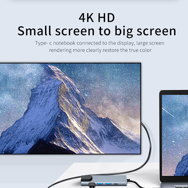 Type C Hub to HDMI 4K RJ45 USB3.0 PD Charging Adapter USB C Docking Station Aluminum USBC HUB 5 ...
