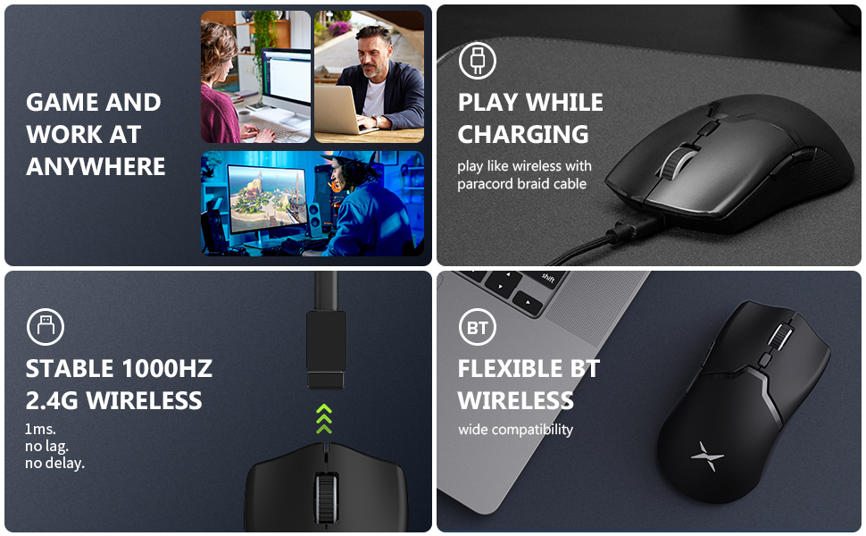 Delux M800 PRO PAW3395 26000DPI 50G ACC Wireless Gaming Mouse 72g Lightweight Wired Gaming Mouse ...