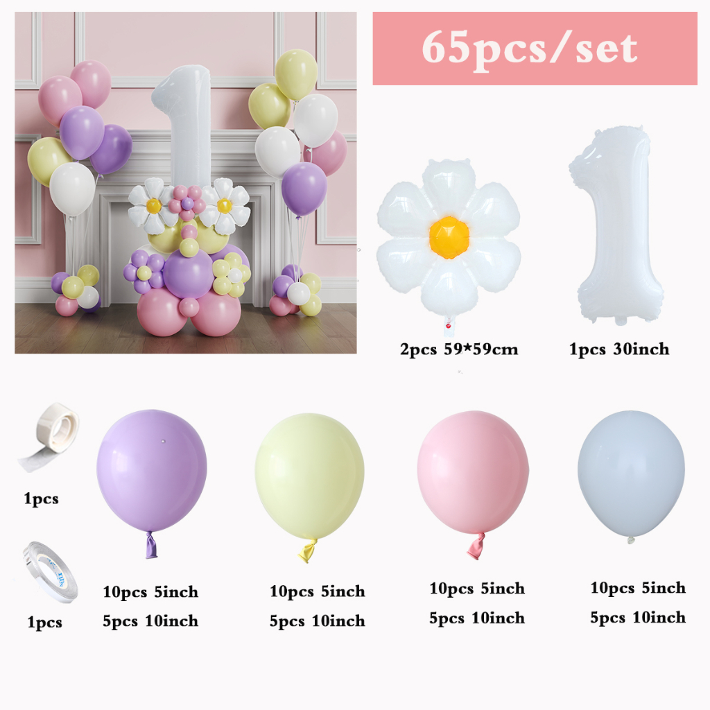 65pcs Daisy Digital Balloon Combination White Numbers 0-9 Balloon Ins ...
