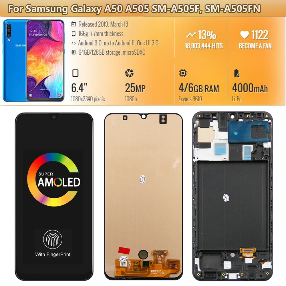 AMOLED Display Screen for Samsung Galaxy A30 A305 ,A30S A307 ,A50 A505 ,A50S A507 Touch Screen ...