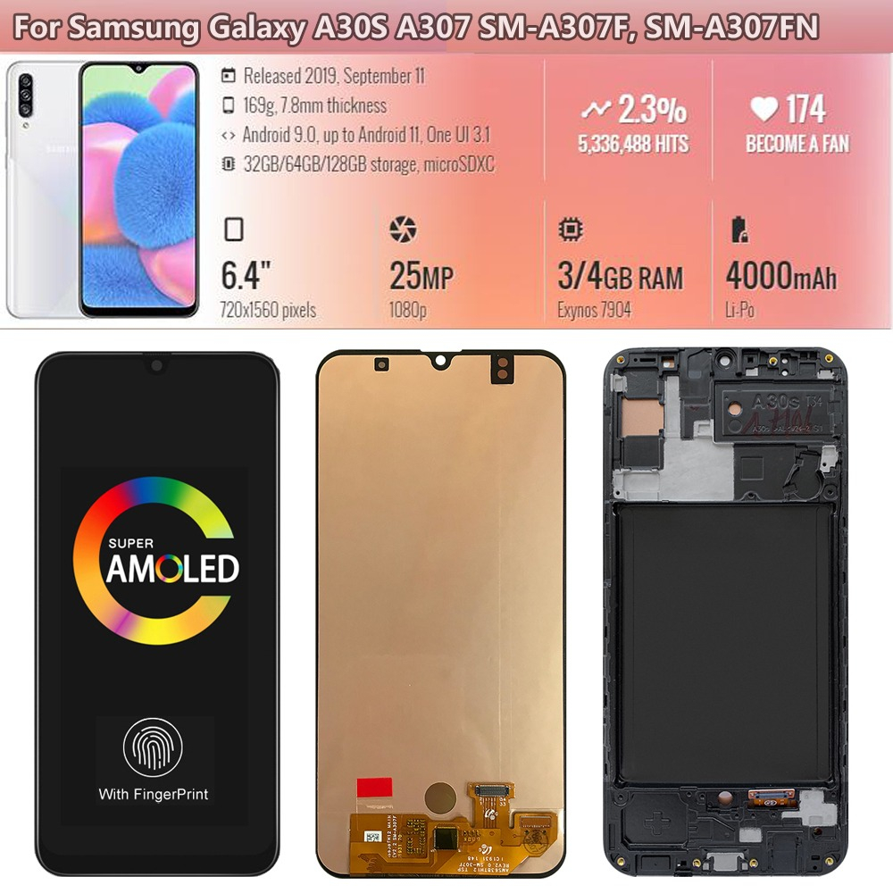 AMOLED Display Screen for Samsung Galaxy A30 A305 ,A30S A307 ,A50 A505 ,A50S A507 Touch Screen ...