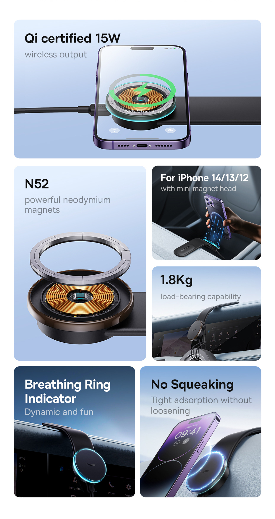 Baseus C02 Pro Magnetic Wireless Charging Car Phone Holder Foldable ...
