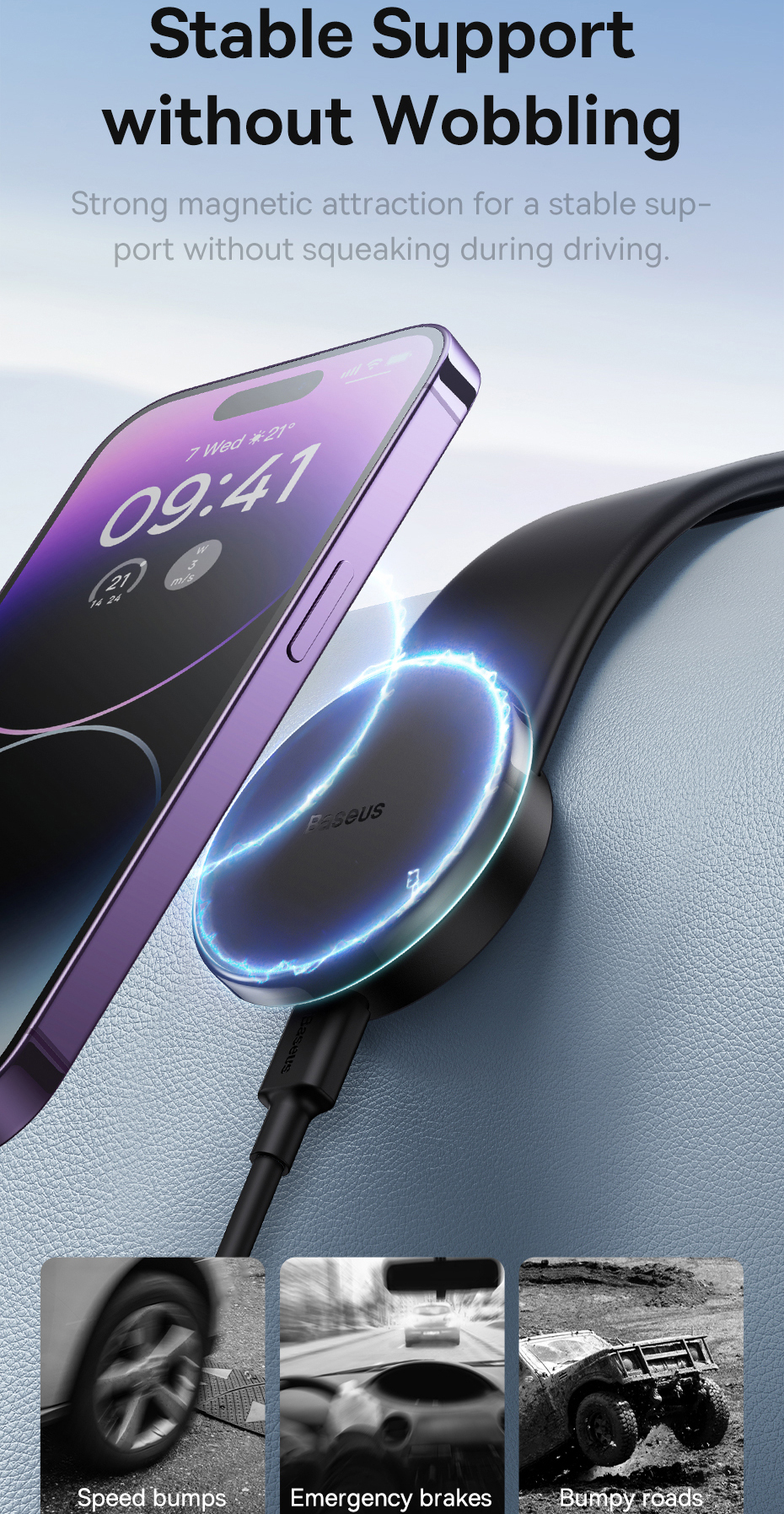 Baseus C02 Pro Magnetic Wireless Charging Car Phone Holder Foldable ...