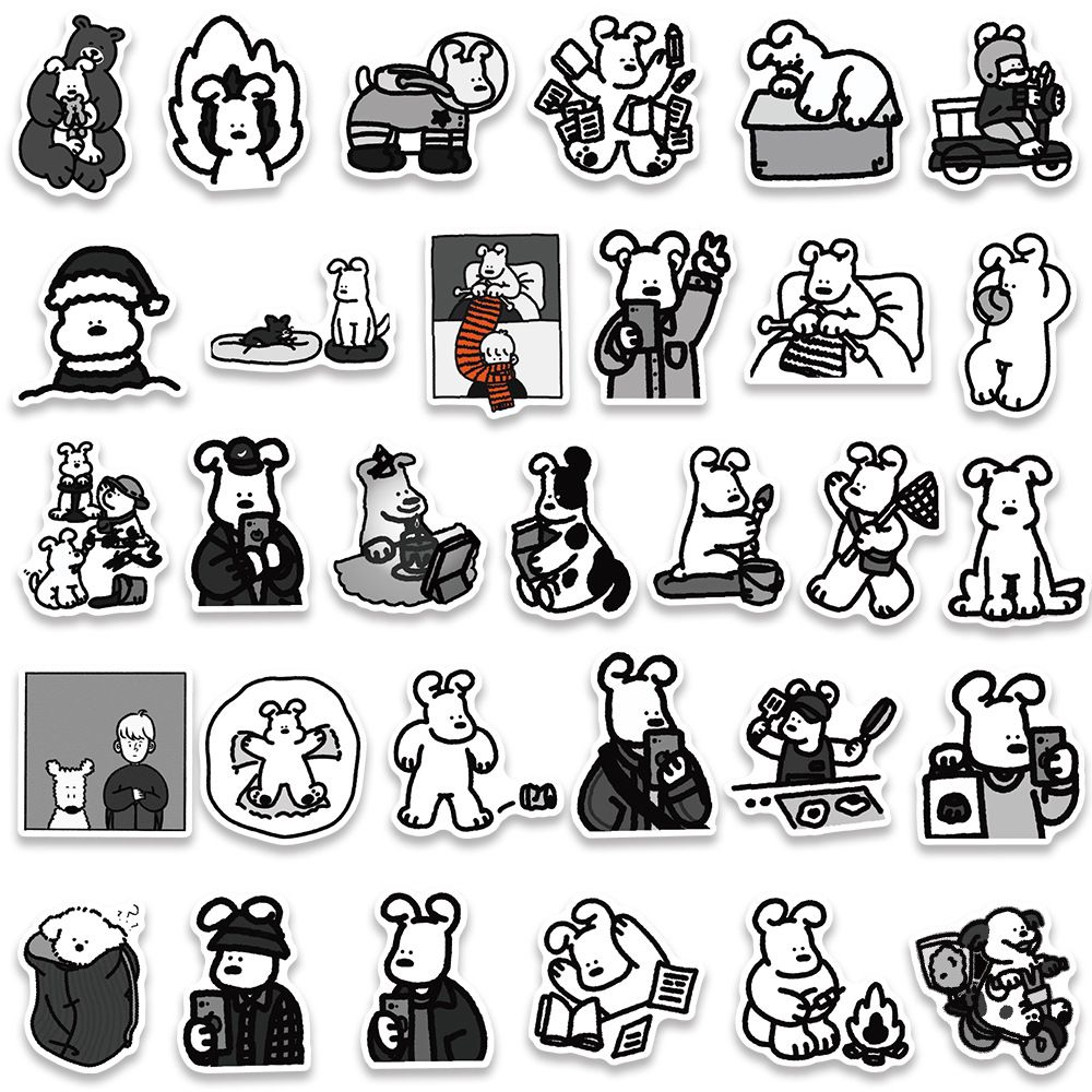 Ohaya ins Korea Black White Illustration Puppy's Daily Series Waterproof diy Handbook Laptop ...