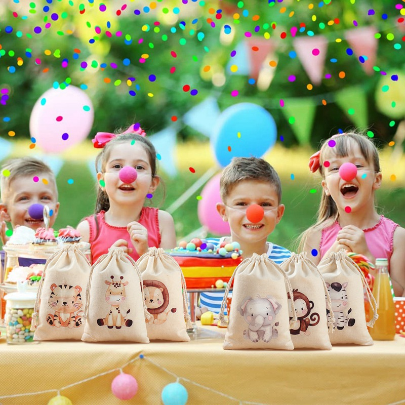6PCS Cotton Fabric Safari Theme Loot Bag For Birthday Candies For ...