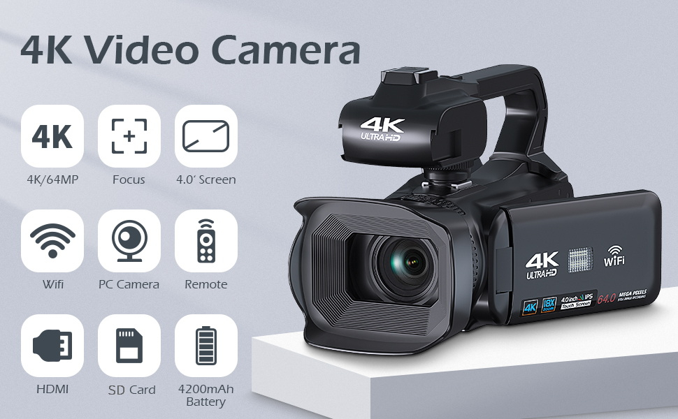 VETEK Camcorder 4K Video Camera 18x Digital CameraFor Live Streaming ...
