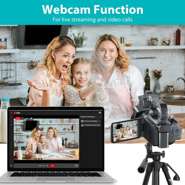 VETEK Camcorder 4K Video Camera 18x Digital CameraFor Live Streaming ...